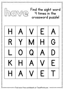 Free Sight Word 'Have' Worksheets - Teach Prints