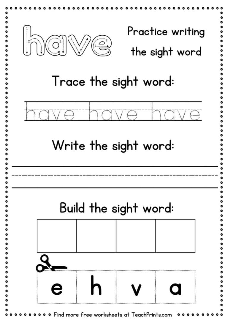 Free Sight Word 'Have' Worksheets - Teach Prints