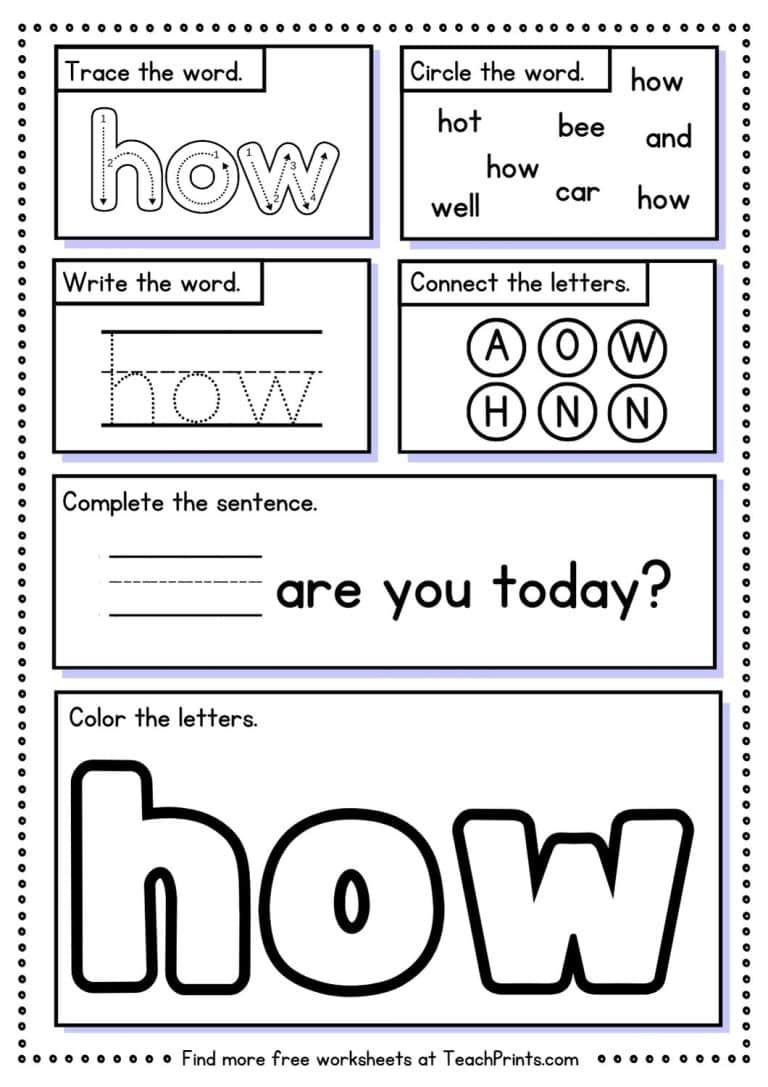 Free Sight Word 'How' Worksheets - Teach Prints