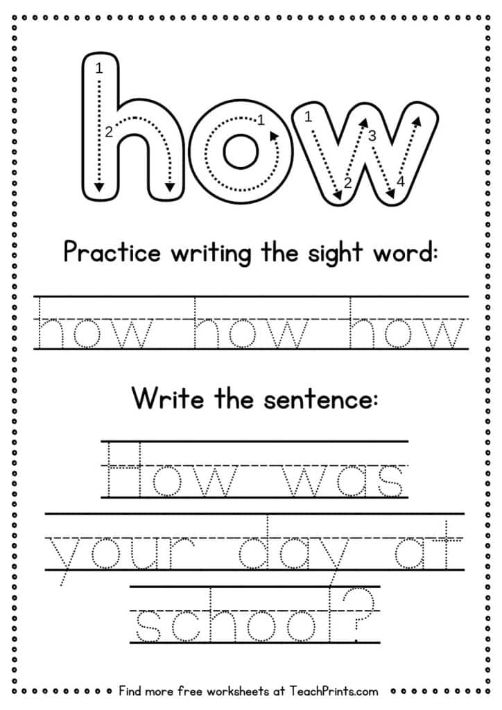 Free Sight Word 'How' Worksheets - Teach Prints