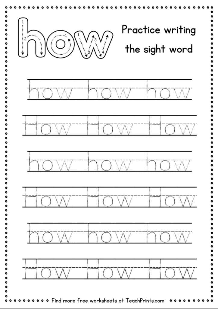 Free Sight Word 'How' Worksheets - Teach Prints