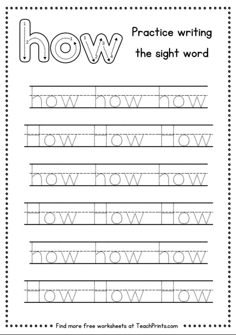Free Sight Word 'How' Worksheets - Teach Prints