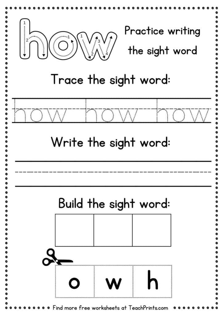 Free Sight Word 'How' Worksheets - Teach Prints