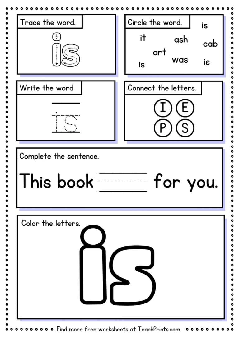 Free Sight Word 'Is' Worksheets - Teach Prints
