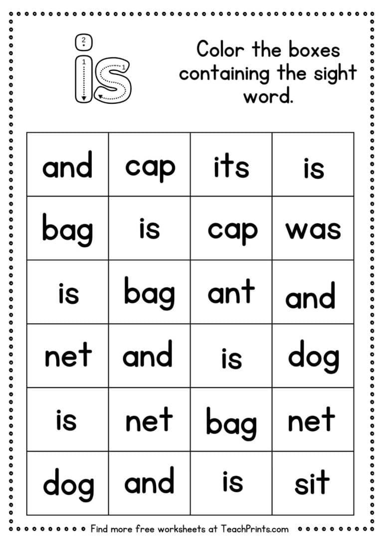 Free Sight Word 'Is' Worksheets - Teach Prints