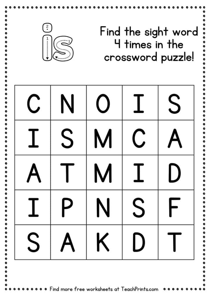 Free Sight Word 'Is' Worksheets - Teach Prints