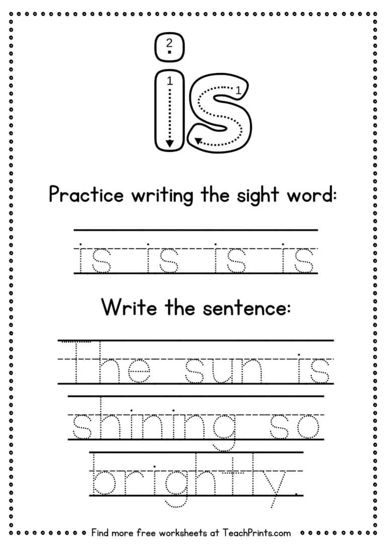 Free Sight Word 'Is' Worksheets - Teach Prints