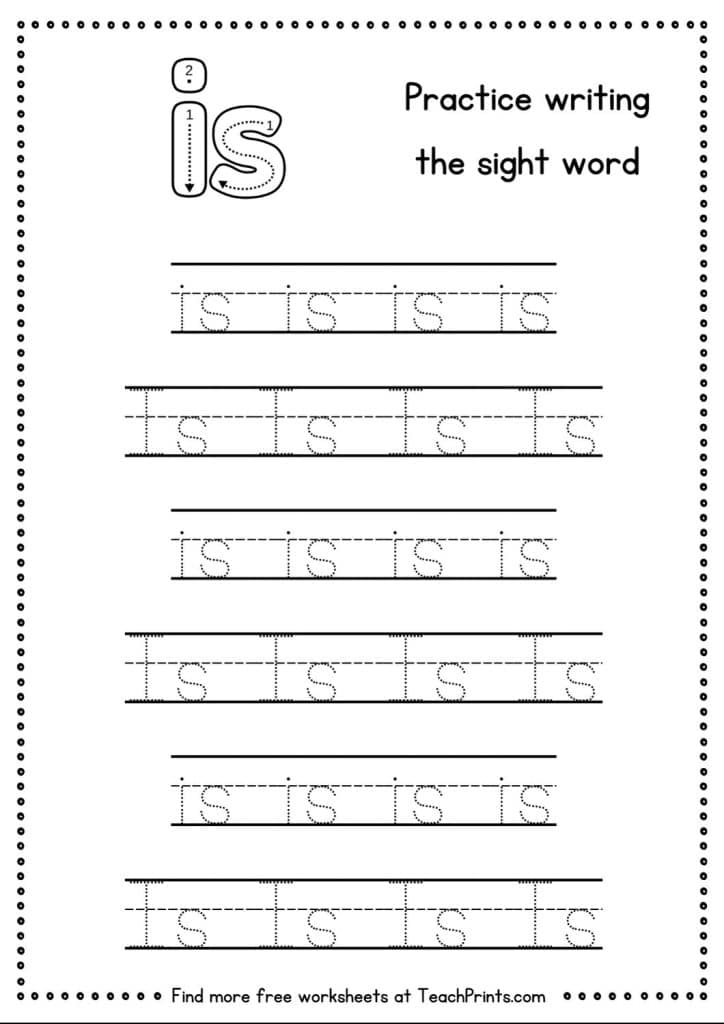 Free Sight Word 'Is' Worksheets - Teach Prints