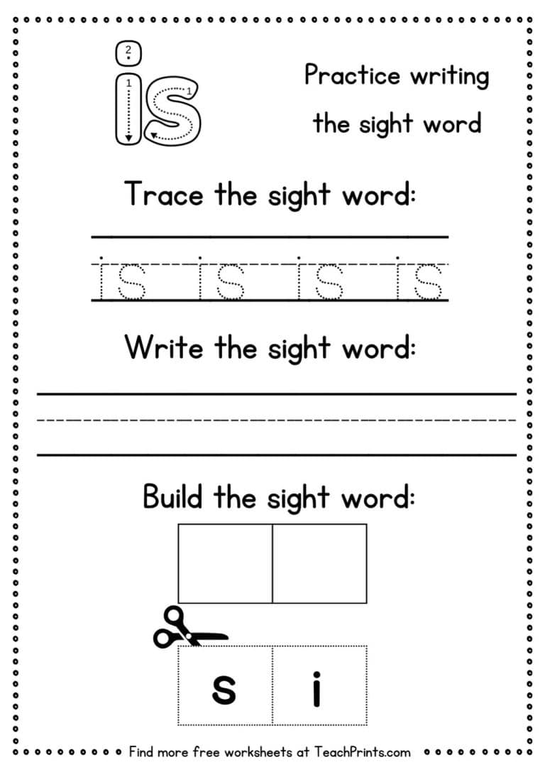 Free Sight Word 'Is' Worksheets - Teach Prints