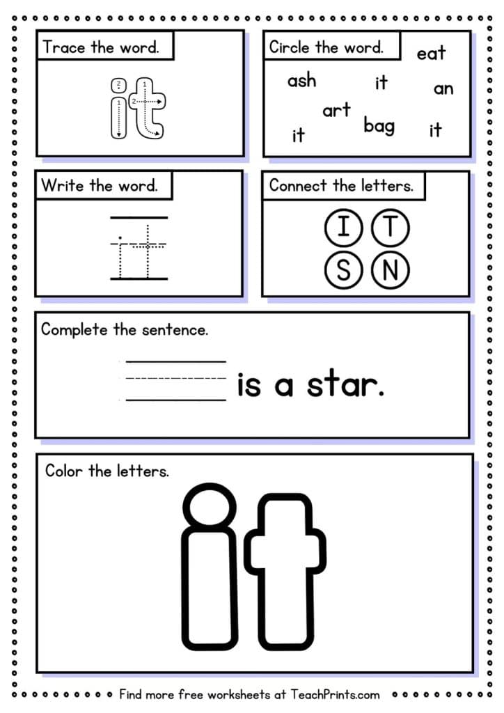 Free Sight Word 'It' Worksheets - Teach Prints