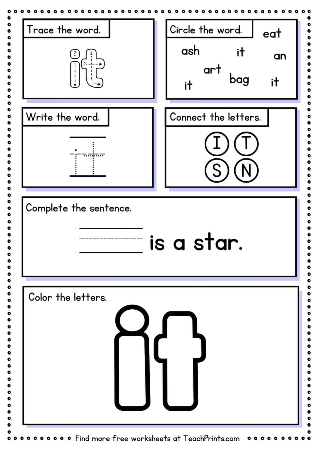 Free Sight Word 'It' Worksheets - Teach Prints