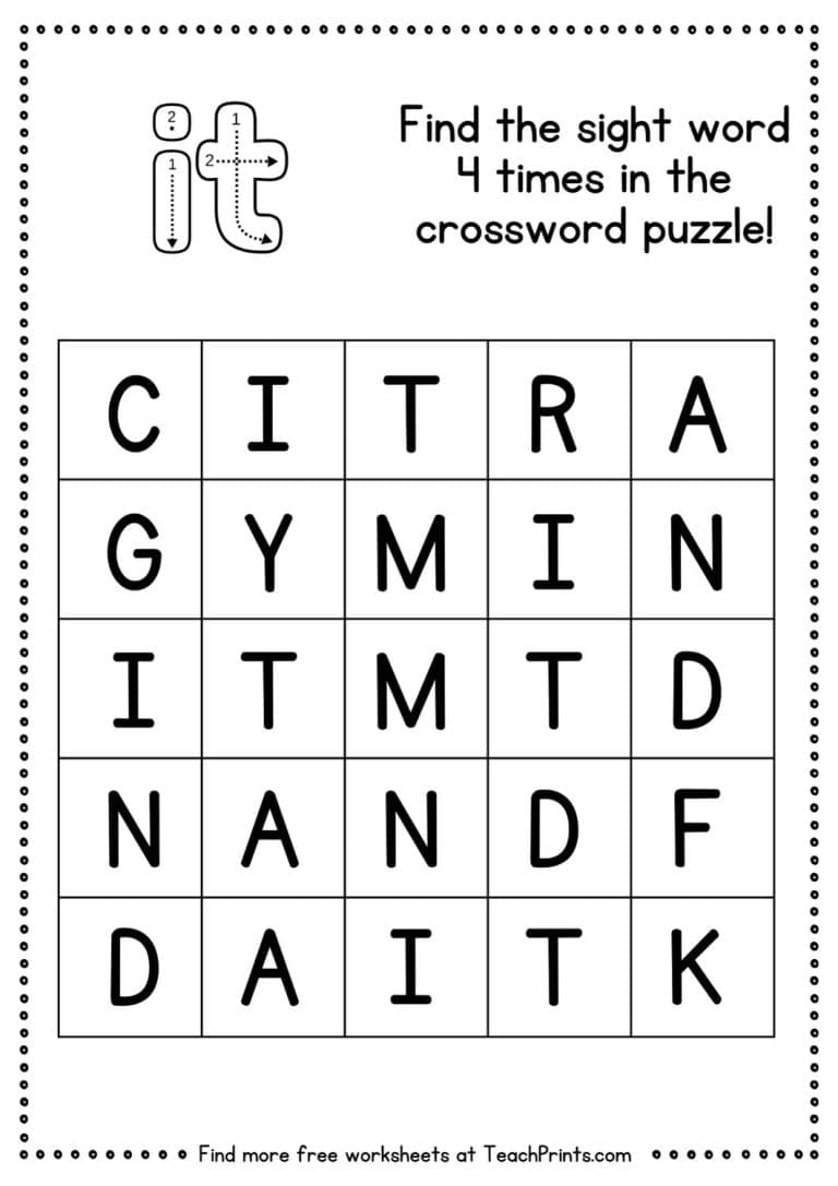 Free Sight Word 'It' Worksheets - Teach Prints