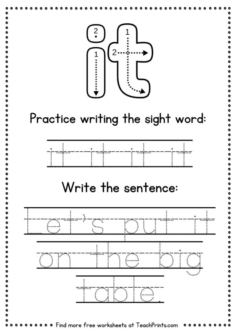 Free Sight Word 'It' Worksheets - Teach Prints