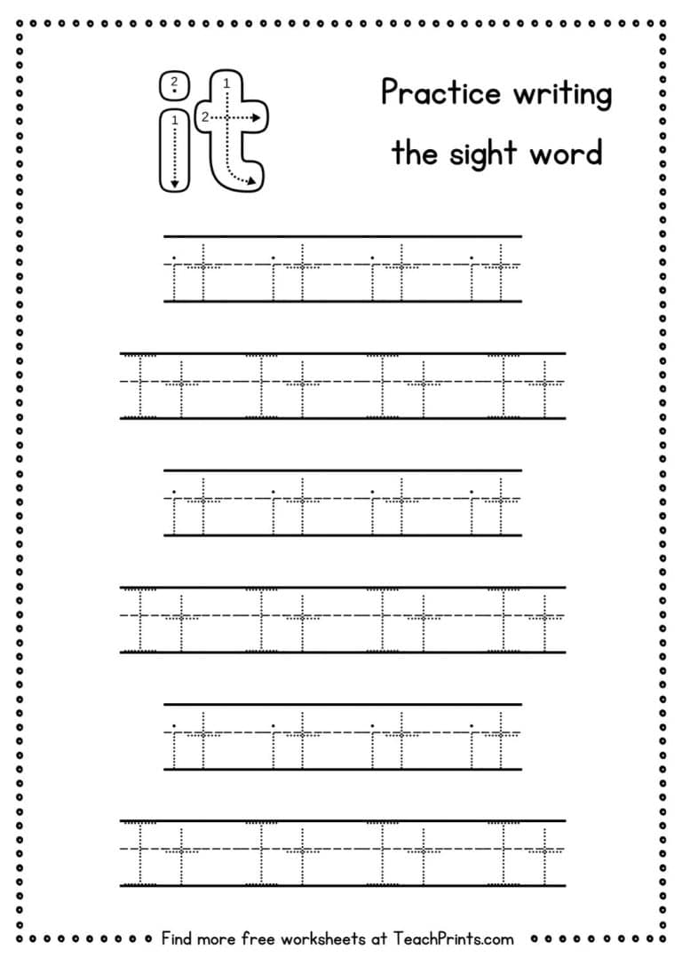 Free Sight Word 'It' Worksheets - Teach Prints