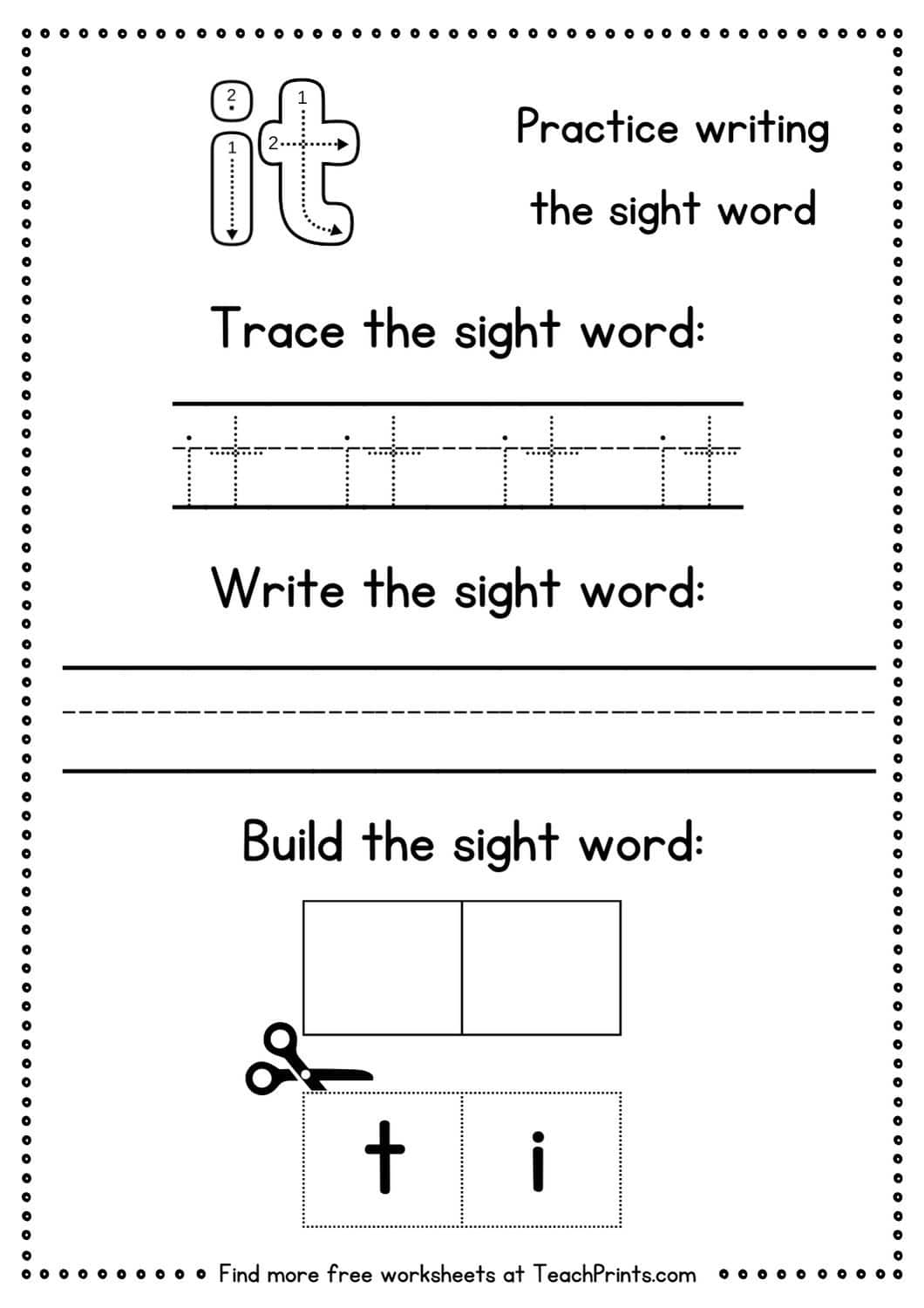 Free Sight Word 'It' Worksheets - Teach Prints