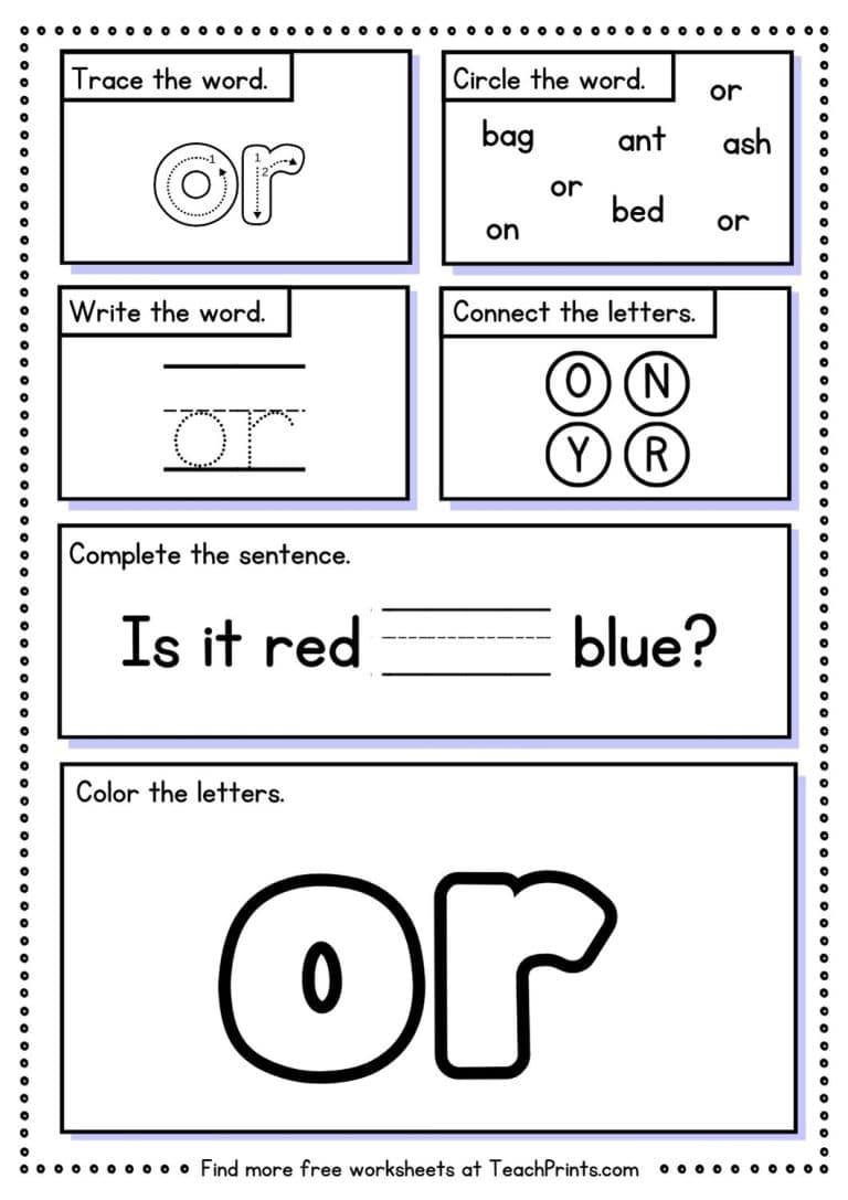 Free Sight Word 'Or' Worksheets - Teach Prints
