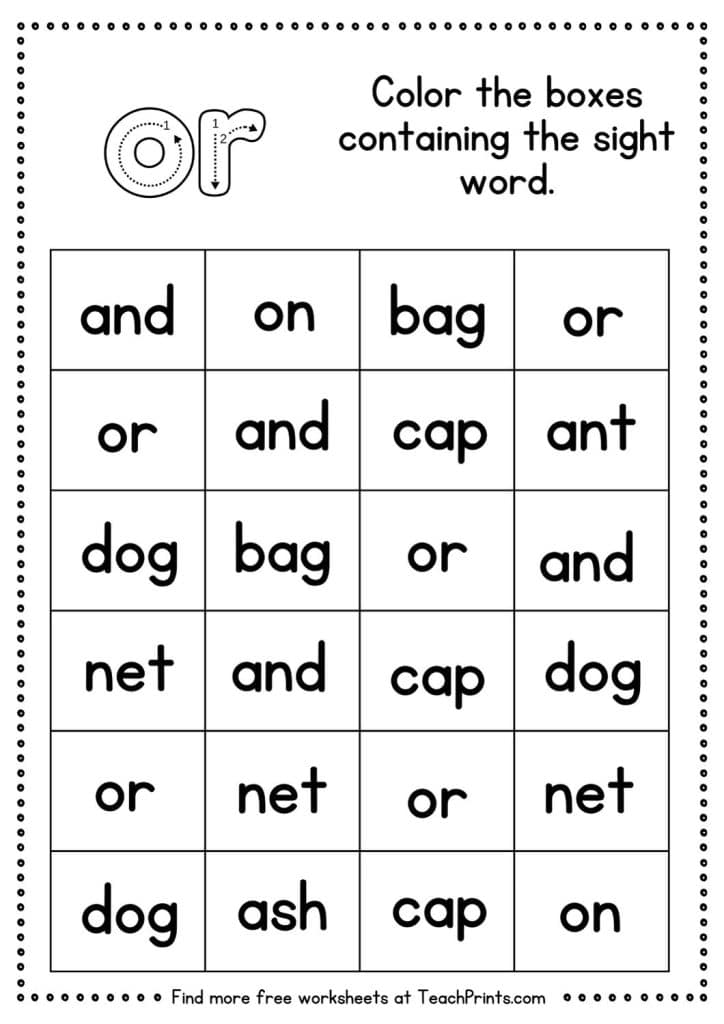 Free Sight Word 'Or' Worksheets - Teach Prints