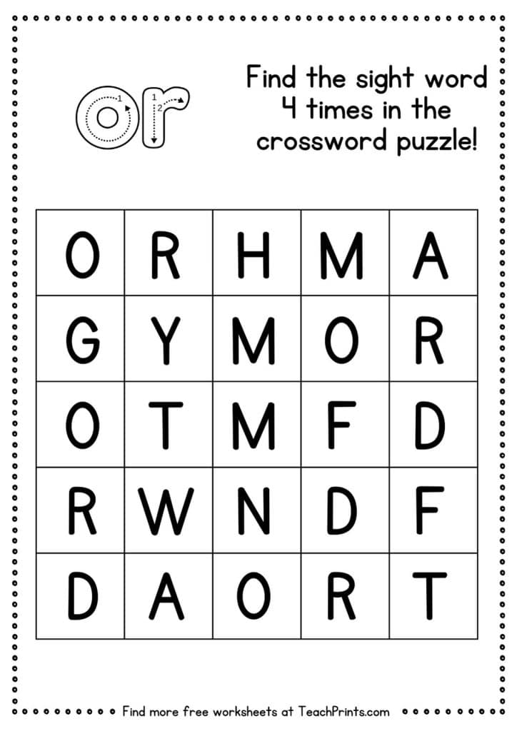 Free Sight Word 'Or' Worksheets - Teach Prints
