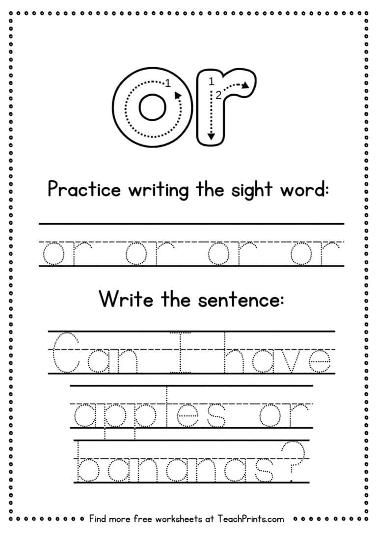 Free Sight Word 'Or' Worksheets - Teach Prints