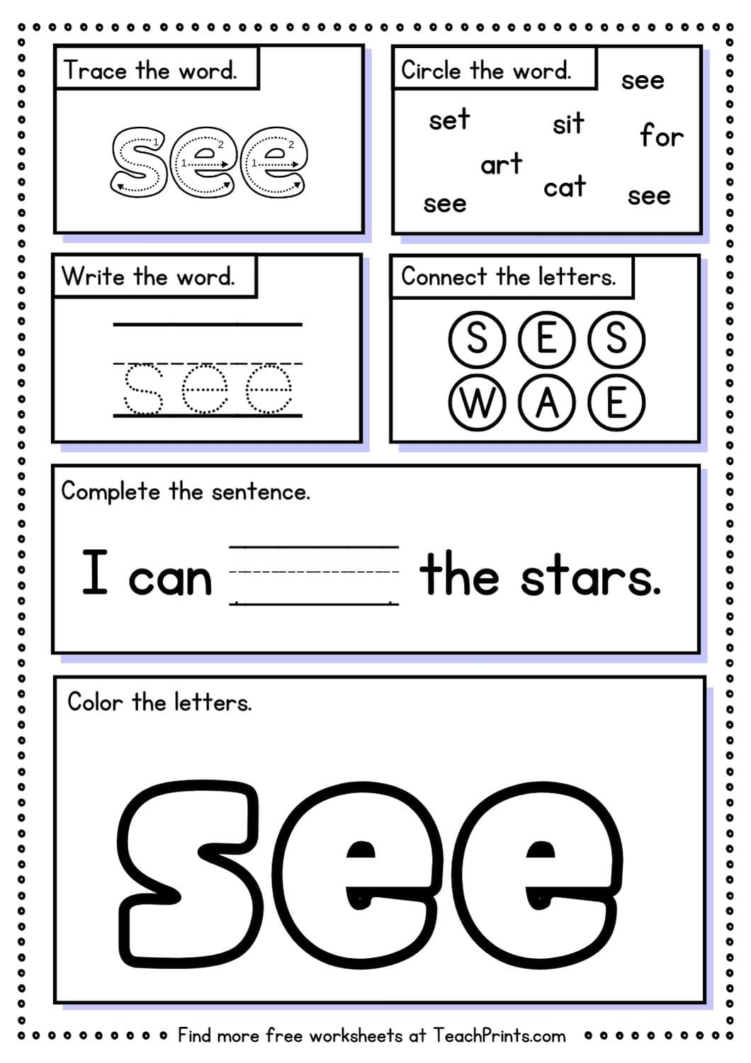 Free Sight Word See Worksheets Teach Prints Free Sight Word See Worksheets Teach Prints