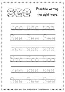 Free Sight Word 'See' Worksheets - Teach Prints