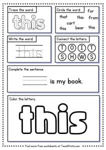 Free Sight Word 'This' Worksheets - Teach Prints