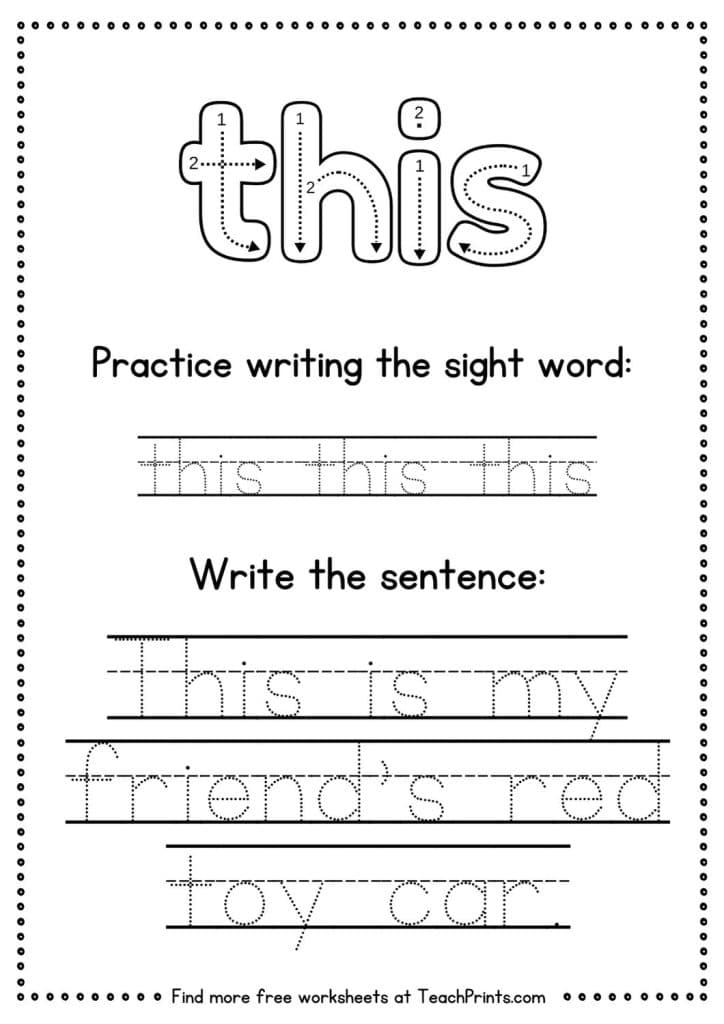 Free Sight Word 'This' Worksheets - Teach Prints