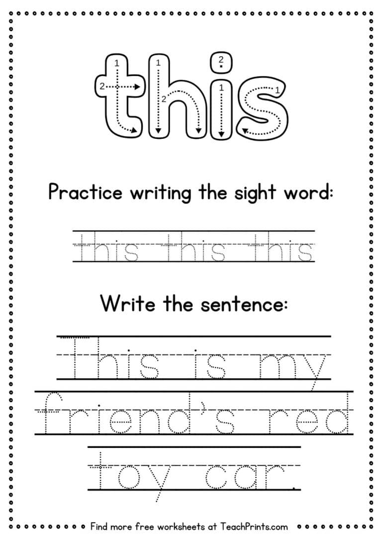Free Sight Word 'This' Worksheets - Teach Prints