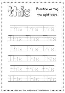 Free Sight Word 'This' Worksheets - Teach Prints