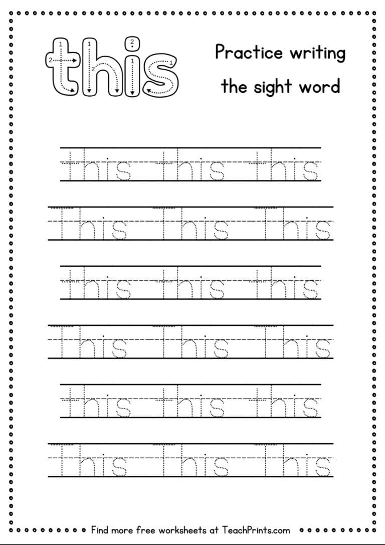 Free Sight Word 'This' Worksheets - Teach Prints