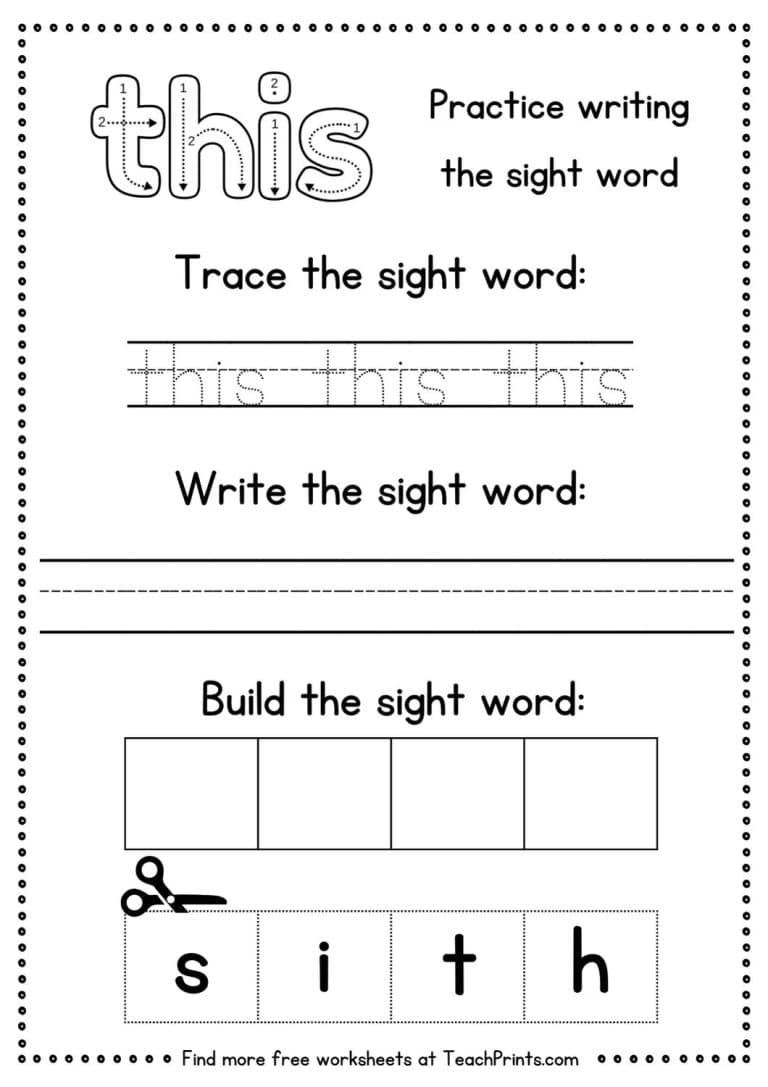 Free Sight Word 'This' Worksheets - Teach Prints