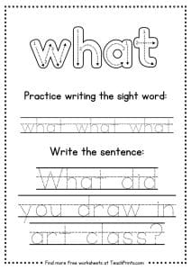 Free Sight Word 'What' Worksheets - Teach Prints