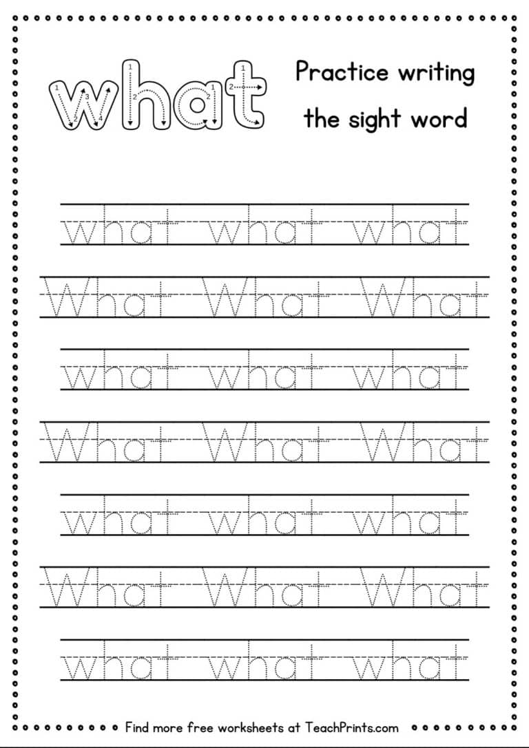 Free Sight Word 'What' Worksheets - Teach Prints
