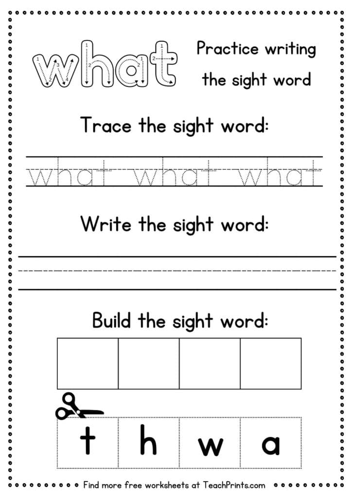 Free Sight Word 'What' Worksheets - Teach Prints