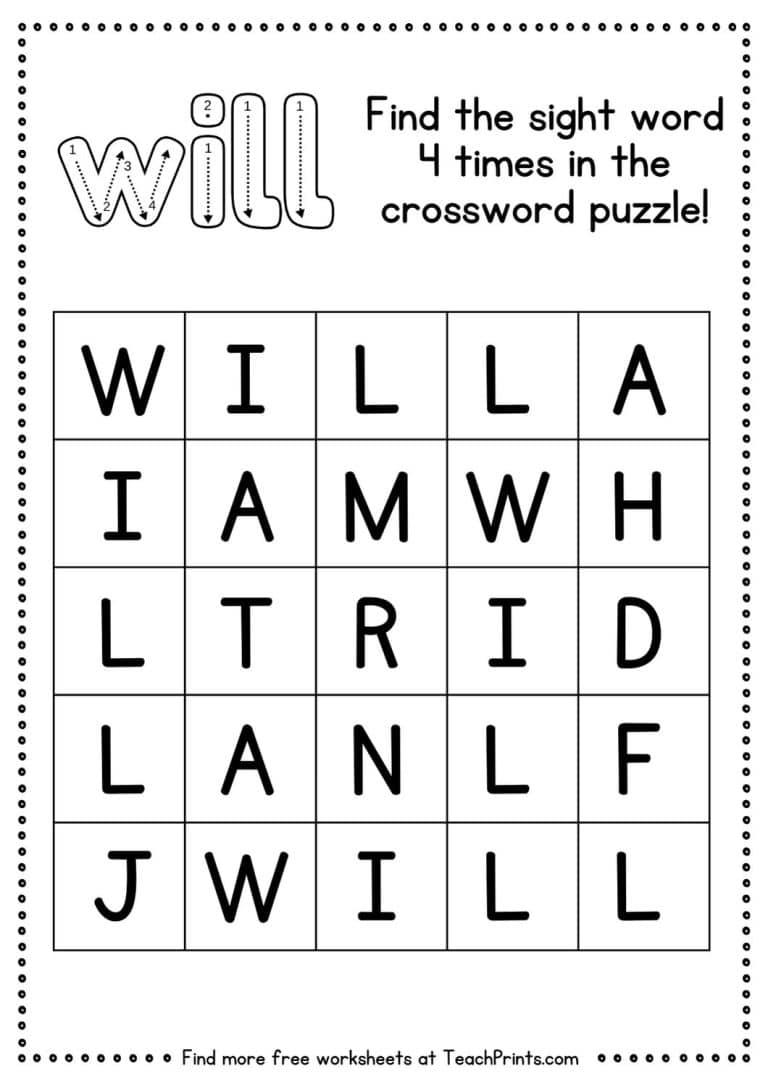 Free Sight Word 'Will' Worksheets - Teach Prints