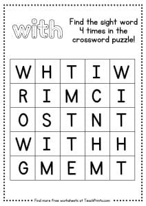 Free Sight Word 'With' Worksheets - Teach Prints