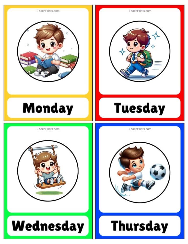 Days of the Week Flashcards (Free to Print) - Teach Prints
