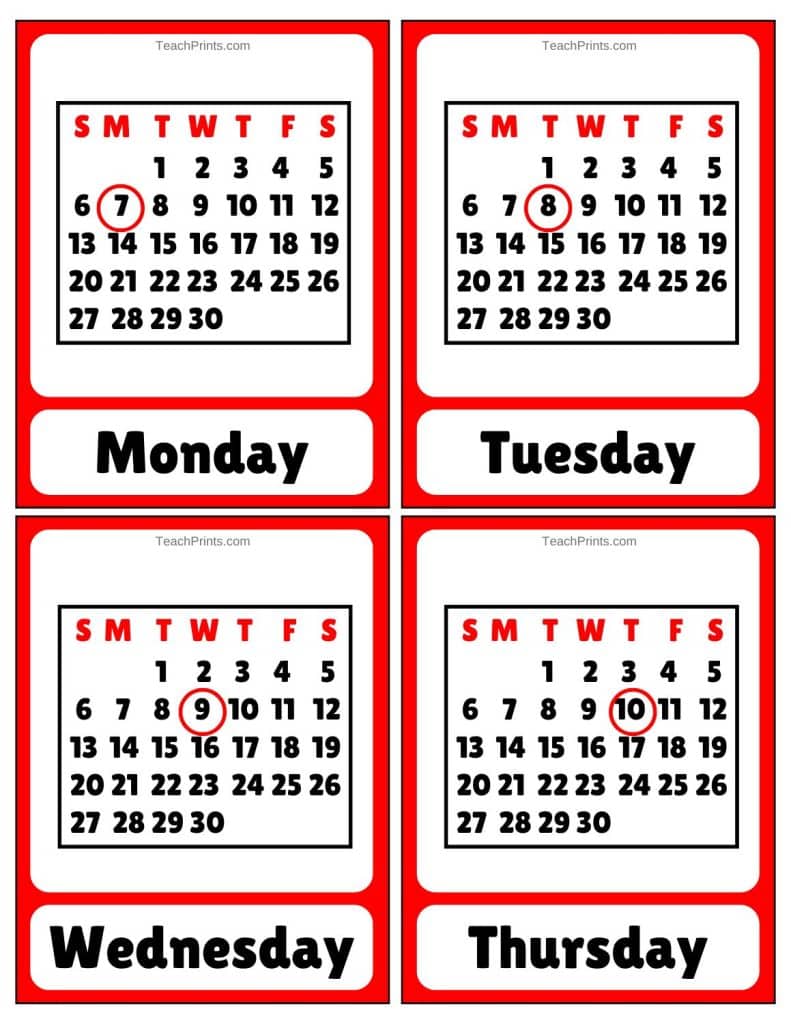 Days of the Week Flashcards (Free to Print) - Teach Prints