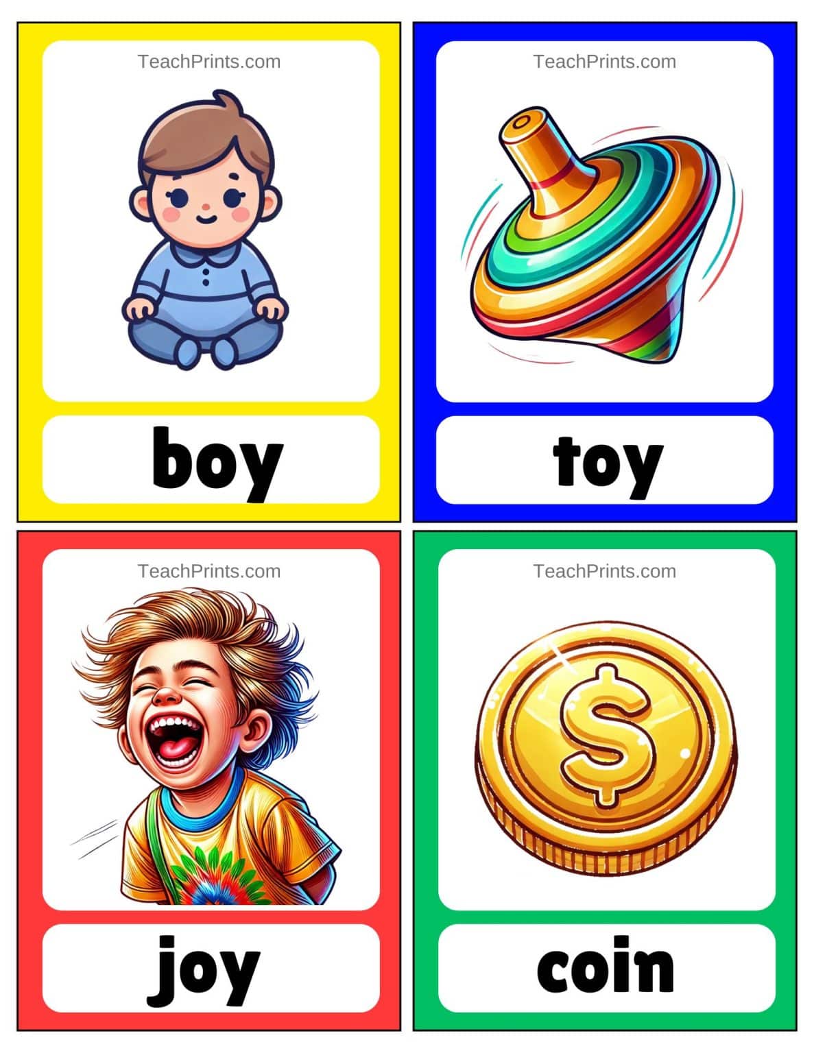 108 Free Diphthongs Flashcards (Printable) - Teach Prints