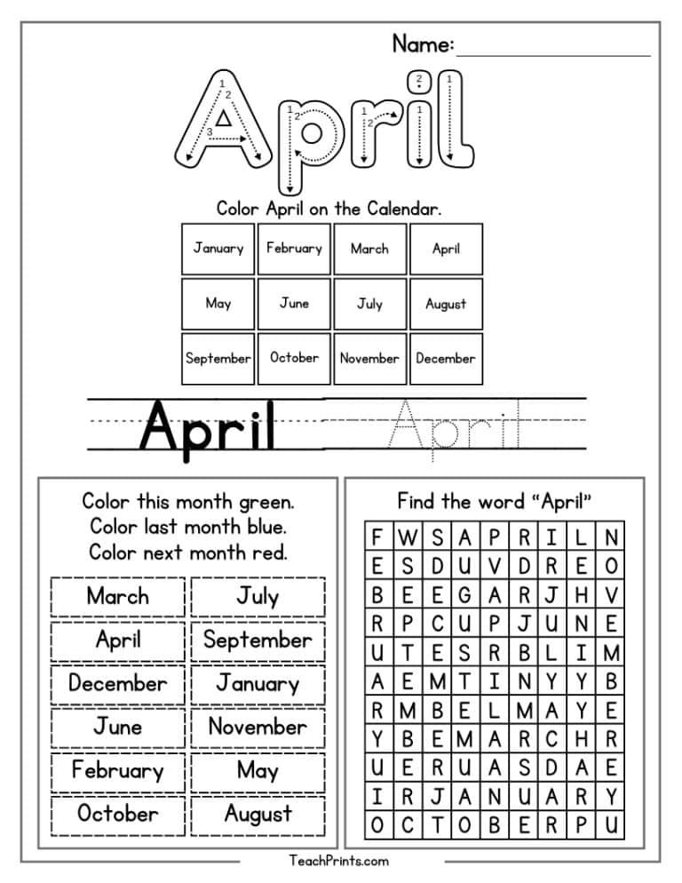 April Worksheets - 8 Free PDF Printables - Teach Prints