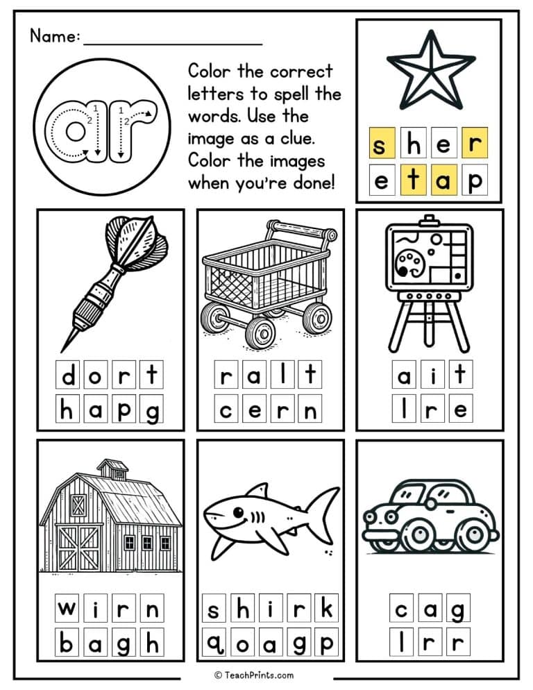 11 'ar' Worksheets - Free PDF Printables - Teach Prints