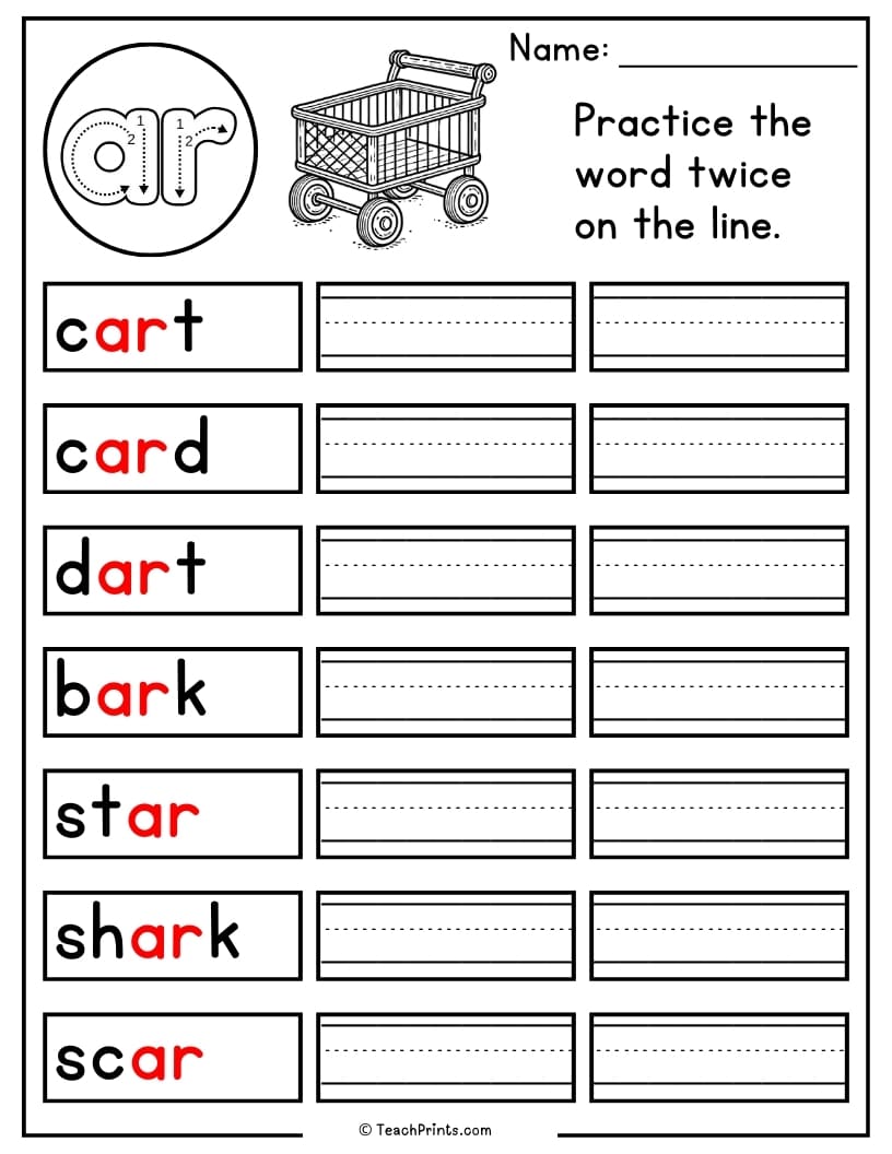 11 'ar' Worksheets - Free PDF Printables - Teach Prints