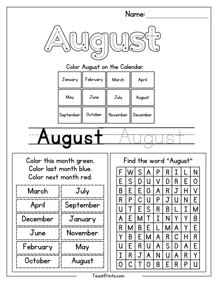 August Worksheets - 8 Free PDF Printables - Teach Prints