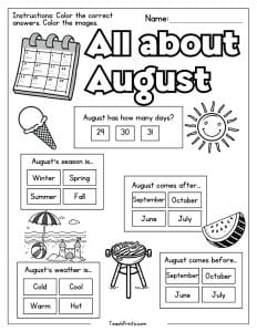 August Worksheets - 8 Free PDF Printables - Teach Prints
