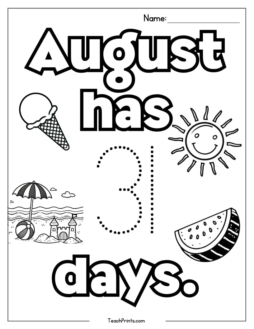 August Worksheets - 8 Free PDF Printables - Teach Prints