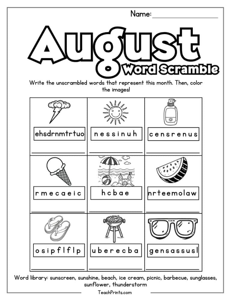 August Worksheets - 8 Free PDF Printables - Teach Prints