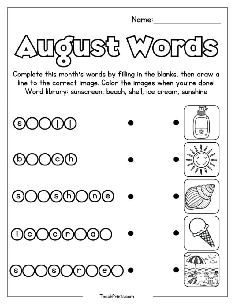 August Worksheets - 8 Free PDF Printables - Teach Prints