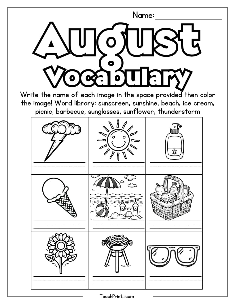 August Worksheets - 8 Free PDF Printables - Teach Prints