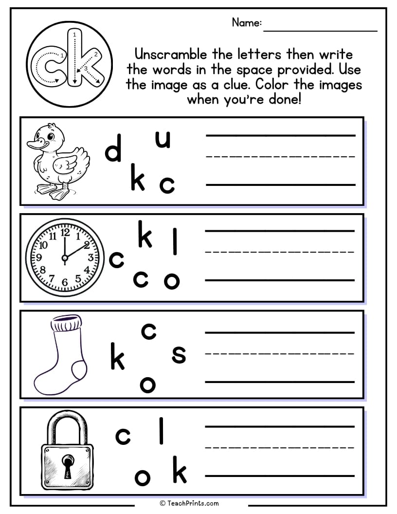 Ck Worksheets - Free PDF Printables - Teach Prints