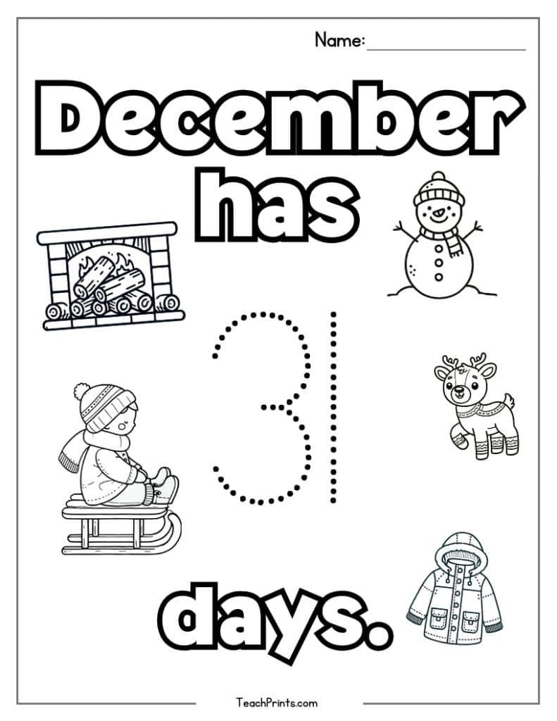 December Worksheets - 8 Free PDF Printables - Teach Prints